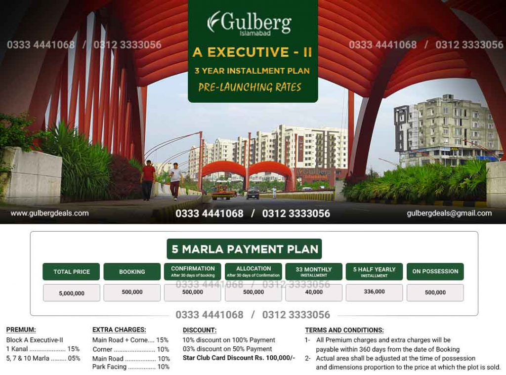 Gulberg A Executive II Installment Plan 2023, Master Plan