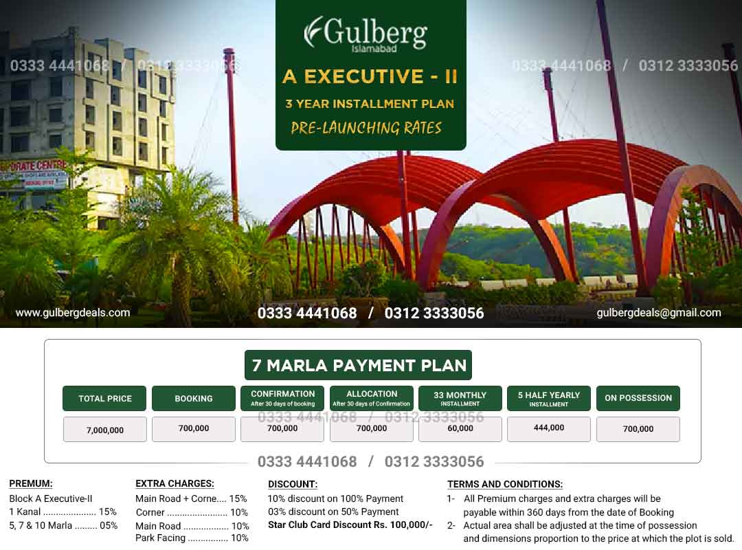 Gulberg A Executive II Installment Plan 2023, Master Plan