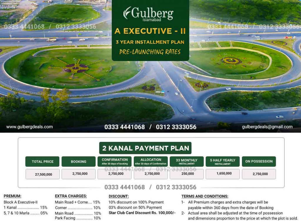 Gulberg A Executive II Installment Plan 2023, Master Plan